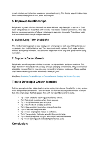 15 Growth Mindset Examples to Transform Setbacks into Success | PDF