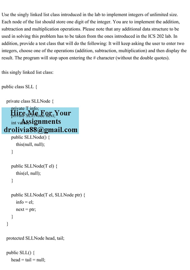 Use the singly linked list class introduced in the lab to implement .pdf