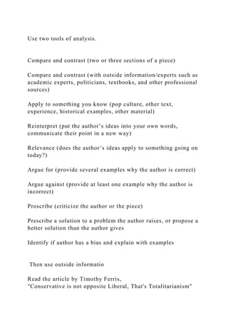 Use two tools of analysis.Compare and contrast (two or three s | PDF