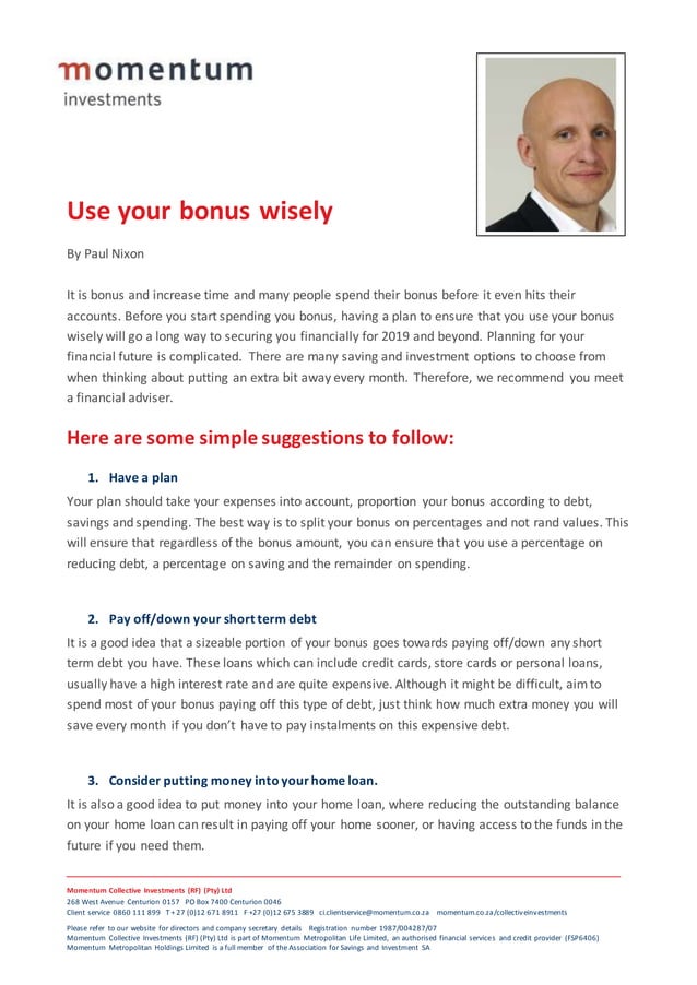 Use your bonus wisely | PDF