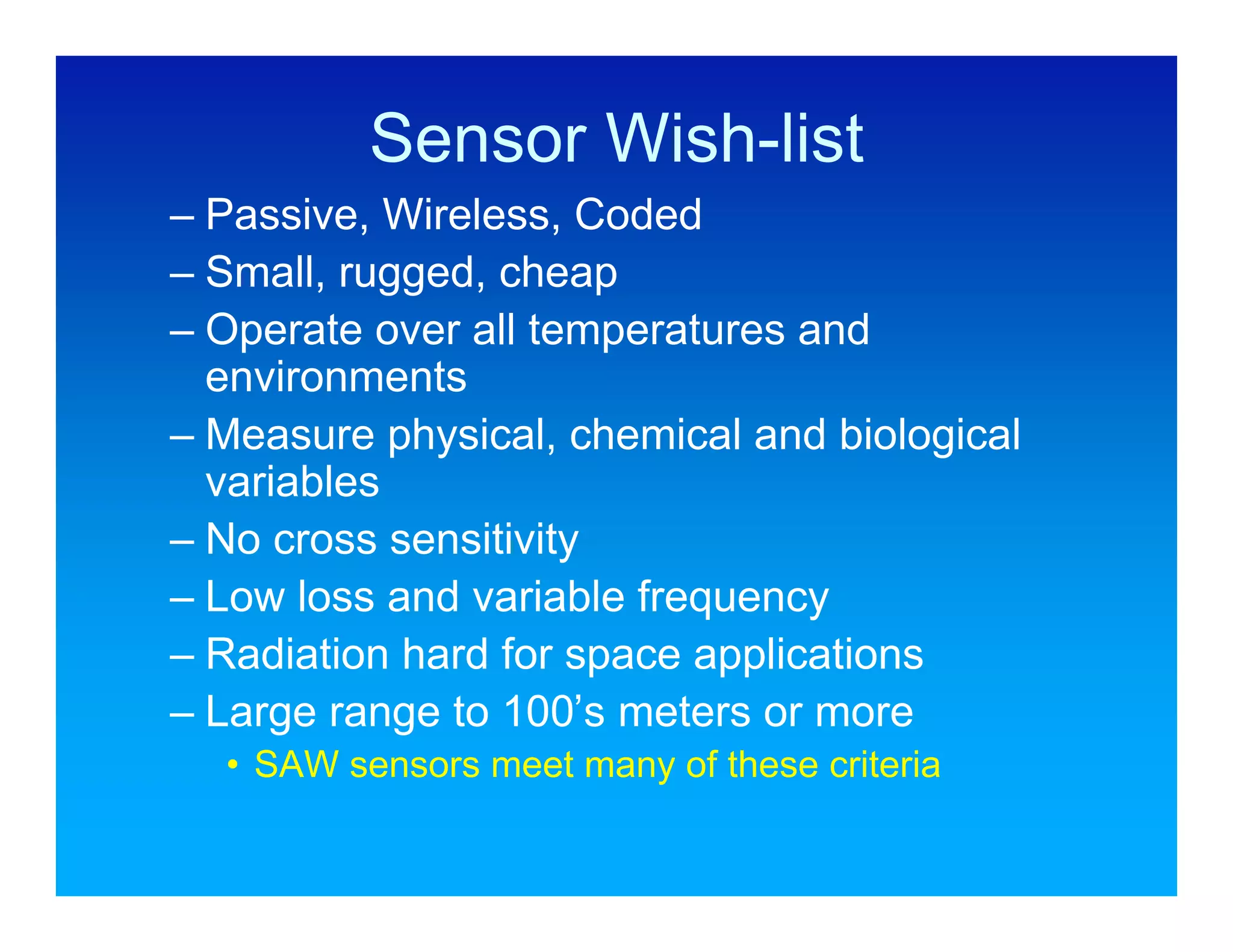 Surface Acoustic Wave (SAW) Wireless Passive RF Sensor Systems | PDF