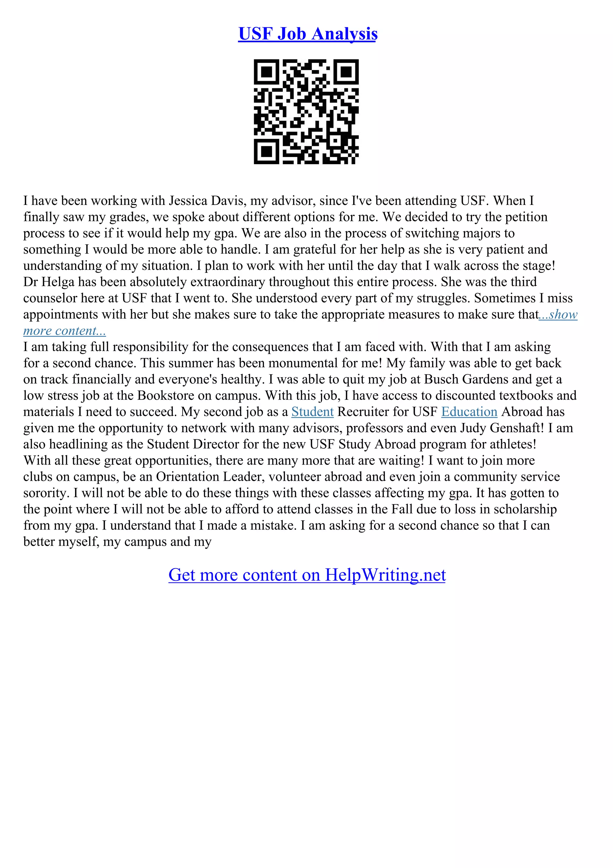 Usf Application Essay | PDF