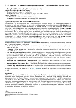 US FDA Aspects of IVD Instrument its Components, Regulatory Framework ...