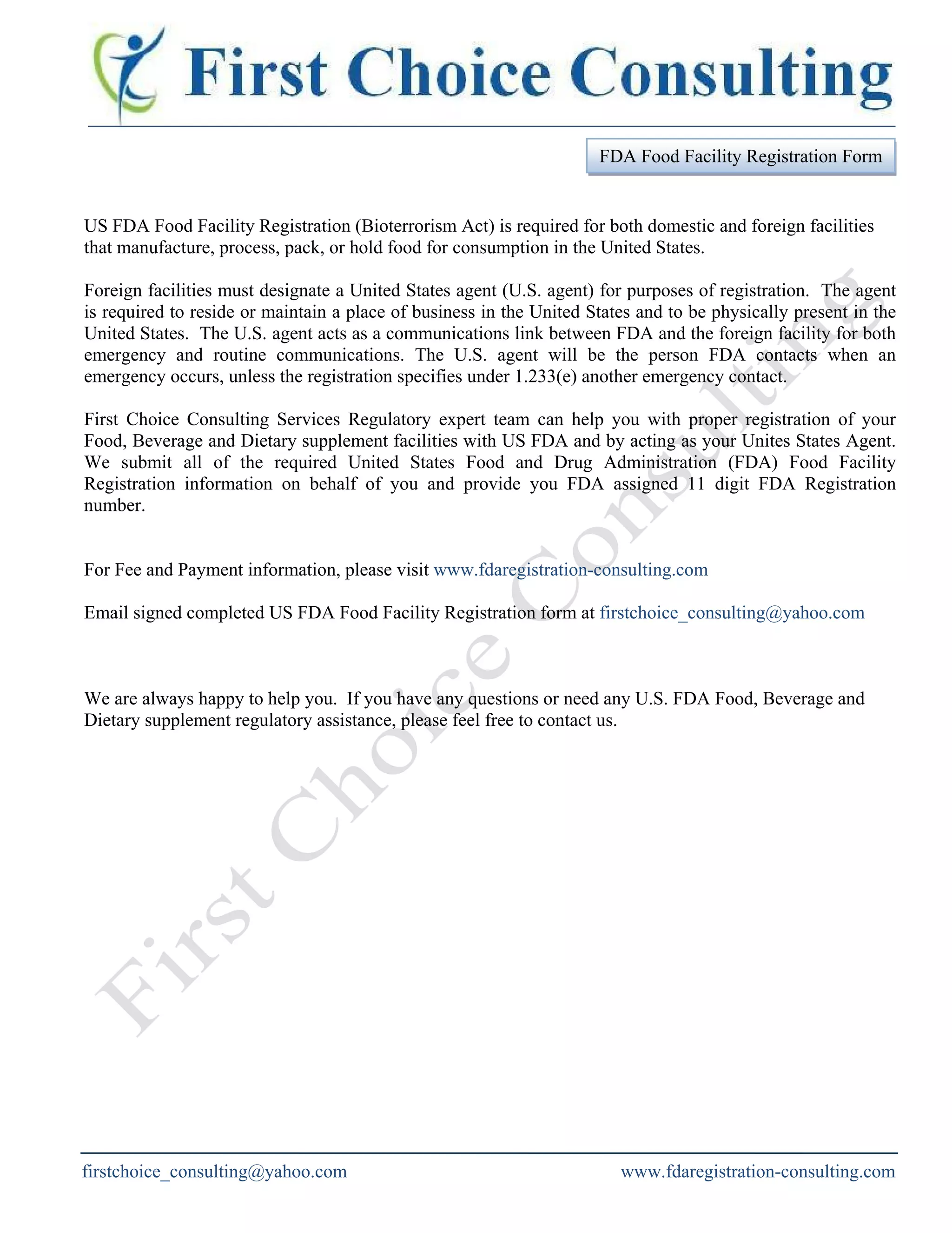 US FDA Food Facility Registration Form_First Choice Consulting Services ...