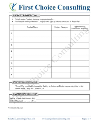 US FDA Food Facility Registration Form_First Choice Consulting Services ...
