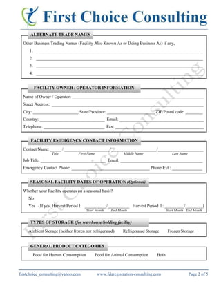 Fda Food Facility Registration Form
