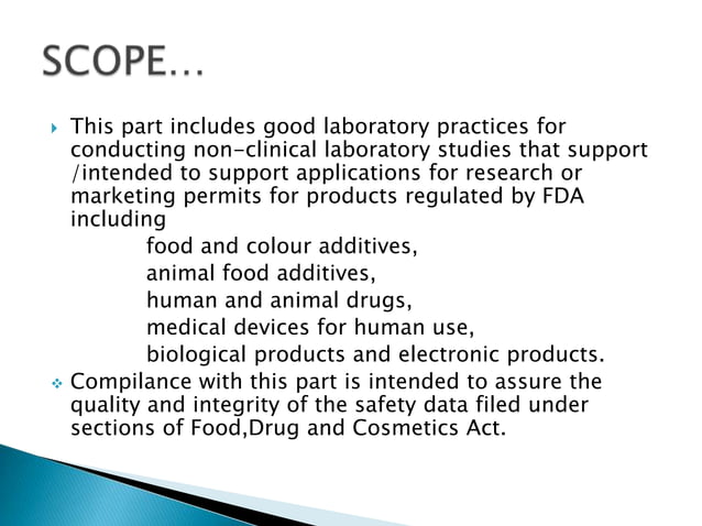 USFDA guidelines of glp for non clinical testing laboratories | PPTX