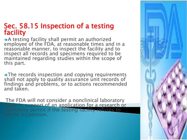 USFDA guidelines of glp for non clinical testing laboratories | PPTX