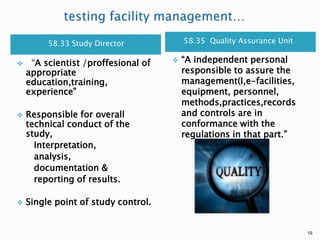 USFDA guidelines of glp for non clinical testing laboratories | PPTX