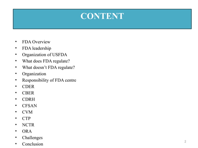 USFDA organization and structure.slidesharare | PPTX