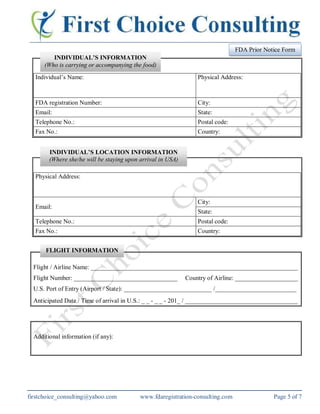 US FDA Prior Notice Form_First Choice Consulting Services | PDF