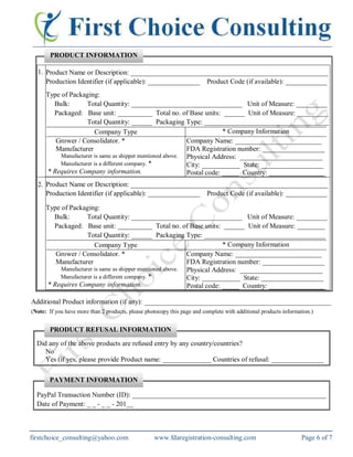 US FDA Prior Notice Form_First Choice Consulting Services | PDF ...