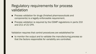 USFDA process validation.pptx PEOCESS VALIDATION | PPTX