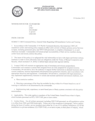 USFJ Curfew Memo | PDF