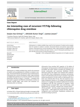 An interesting case of recurrent VT/Tdp following chloroquine drug ...