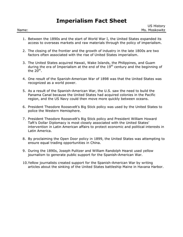 Imperialism Fact Sheet | PDF