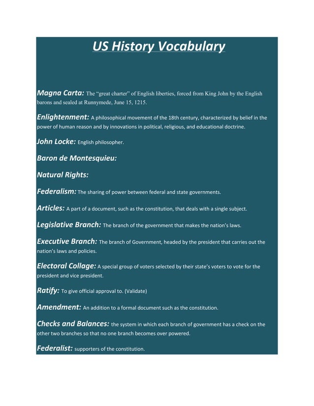 Us history vocabulary | DOCX