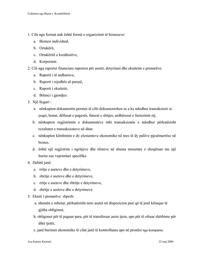 Ushtrime bazat e kontabilitetit | DOC