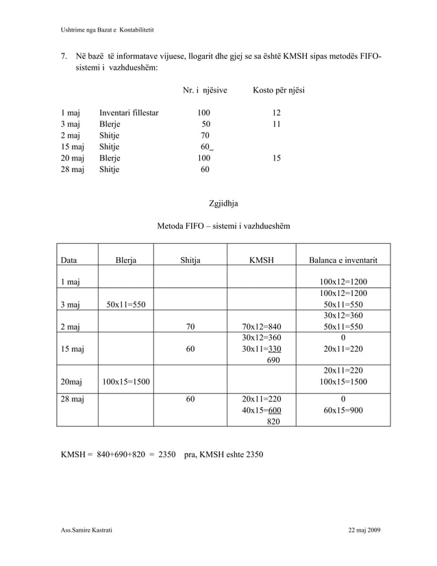 Ushtrime bazat e kontabilitetit | DOC