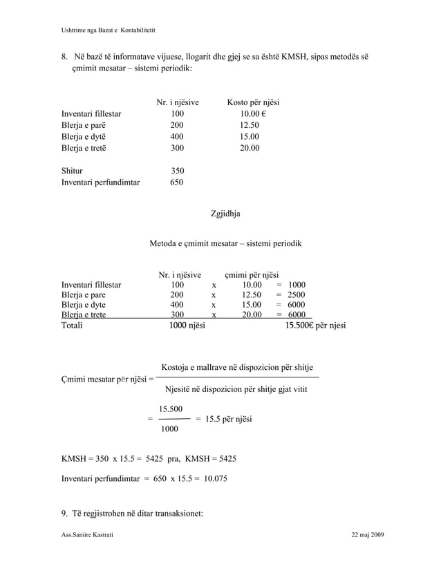 Ushtrime bazat e kontabilitetit | DOC
