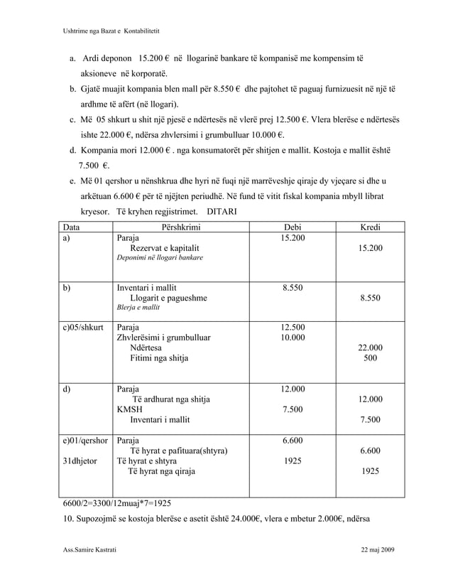 Ushtrime bazat e kontabilitetit | DOC