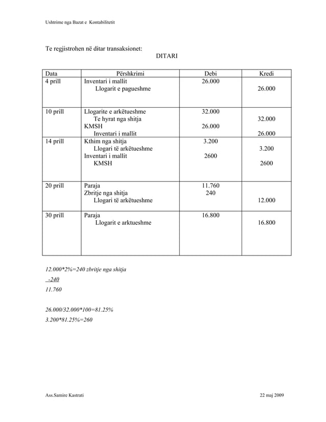 Ushtrime bazat e kontabilitetit | DOC