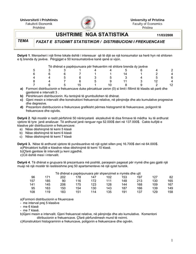 Ushtrime në Statistikë | PDF