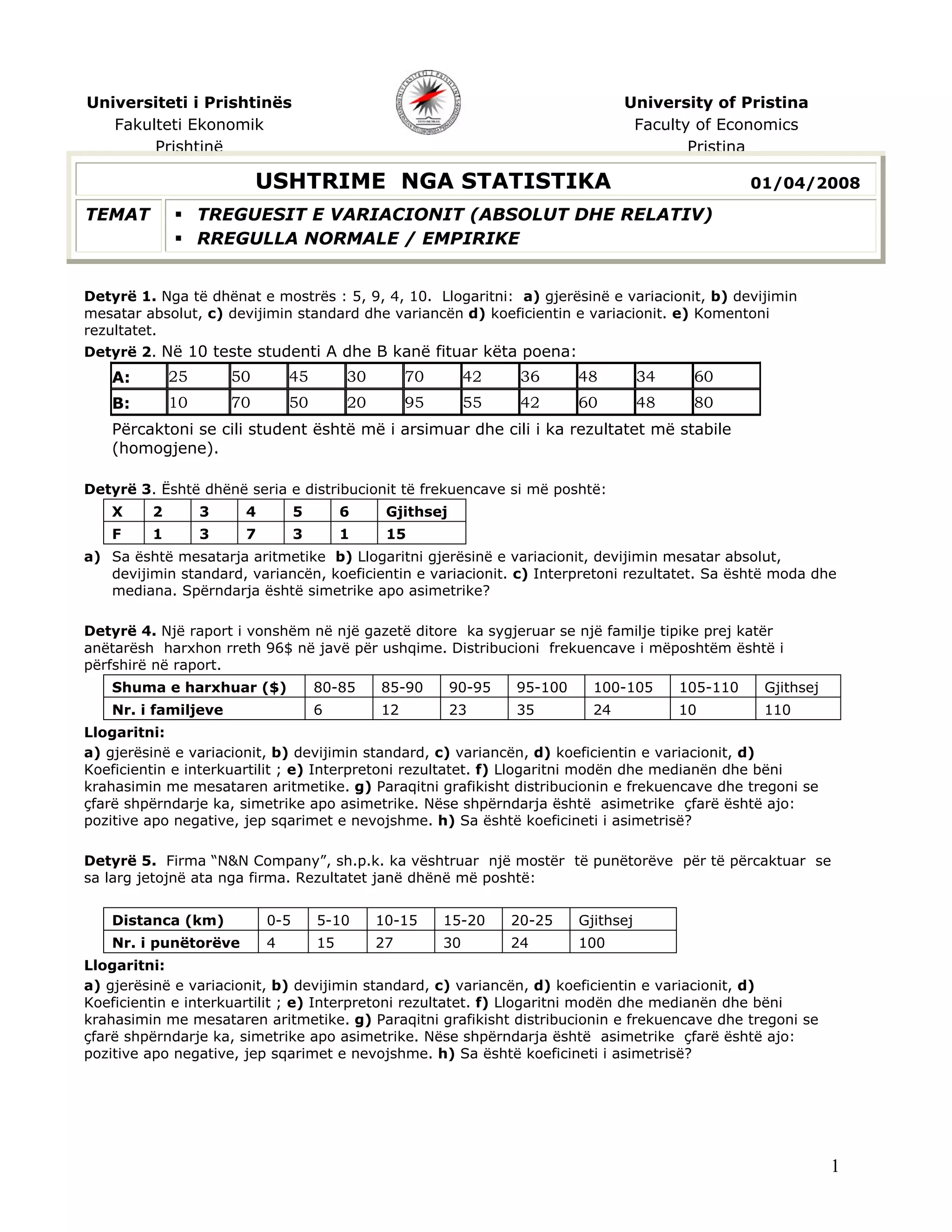 Ushtrime statistika all | PDF