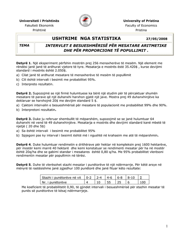 Ushtrime statistika all | PDF