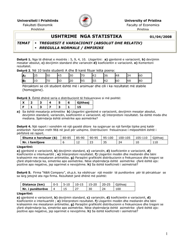 Ushtrime statistika all | PDF