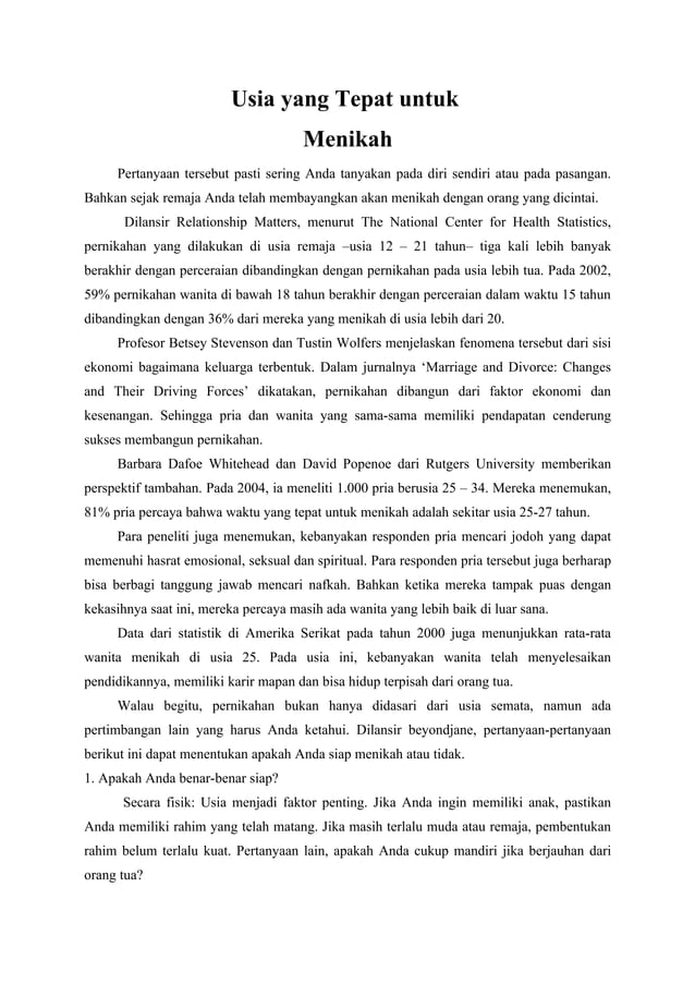 Usia Yang Tepat Untuk Menikah Pdf