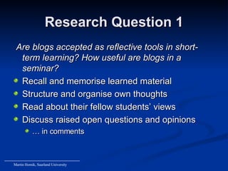 Using blogs for learning logs | PPT