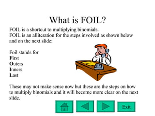Using Foil To Multiply Binomials | PPT