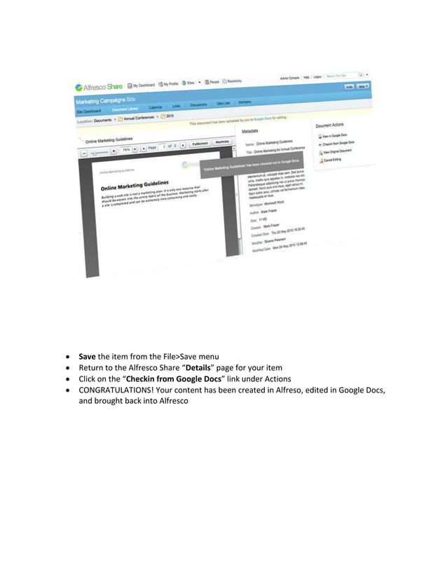 Using Google Docs with Alfresco.docx | Desktop Publishing | Computer Software and Applications