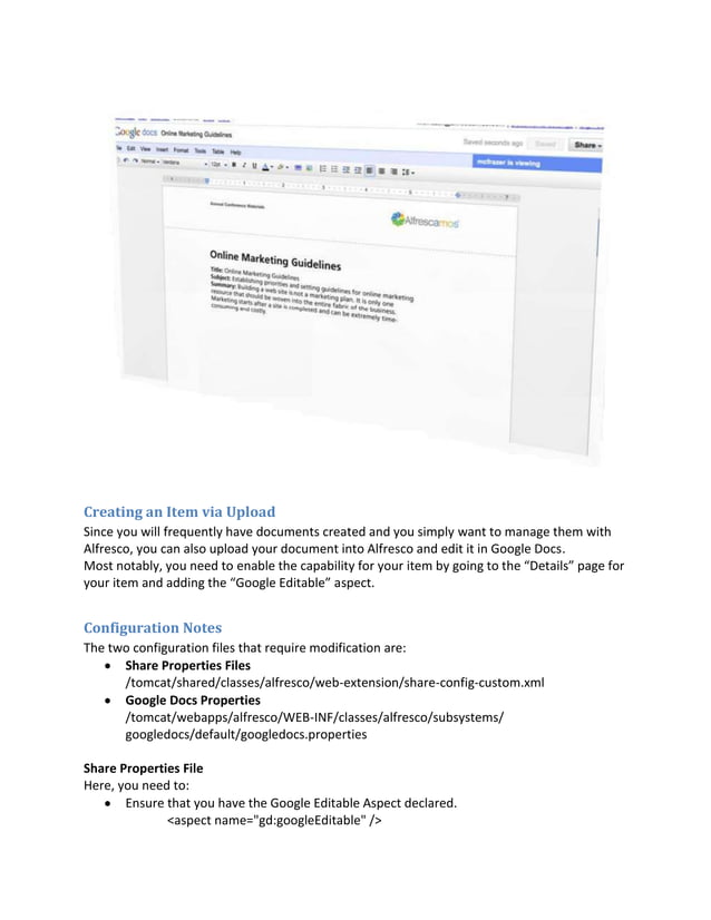 Using Google Docs with Alfresco.docx | Desktop Publishing | Computer Software and Applications