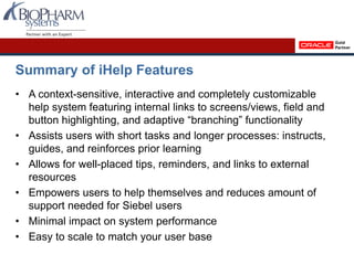 Using iHelp to Help Users Help Themselves in Siebel CTMS | PDF