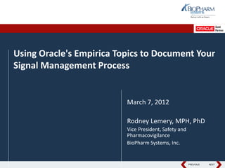 Using Oracle's Empirica Topics to Document Your Signal Management ...