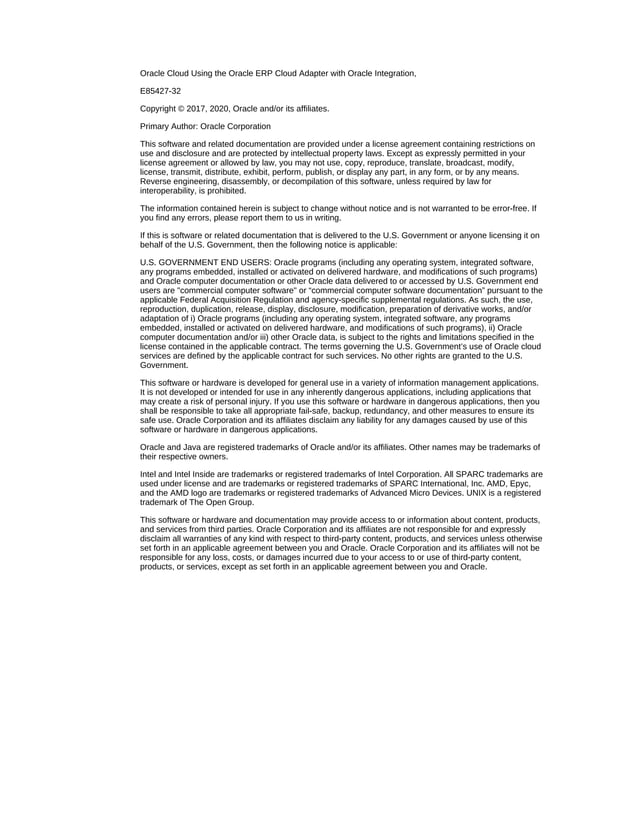 Using Oracle Erp Cloud Adapter Oracle Integration Pdf Cloud
