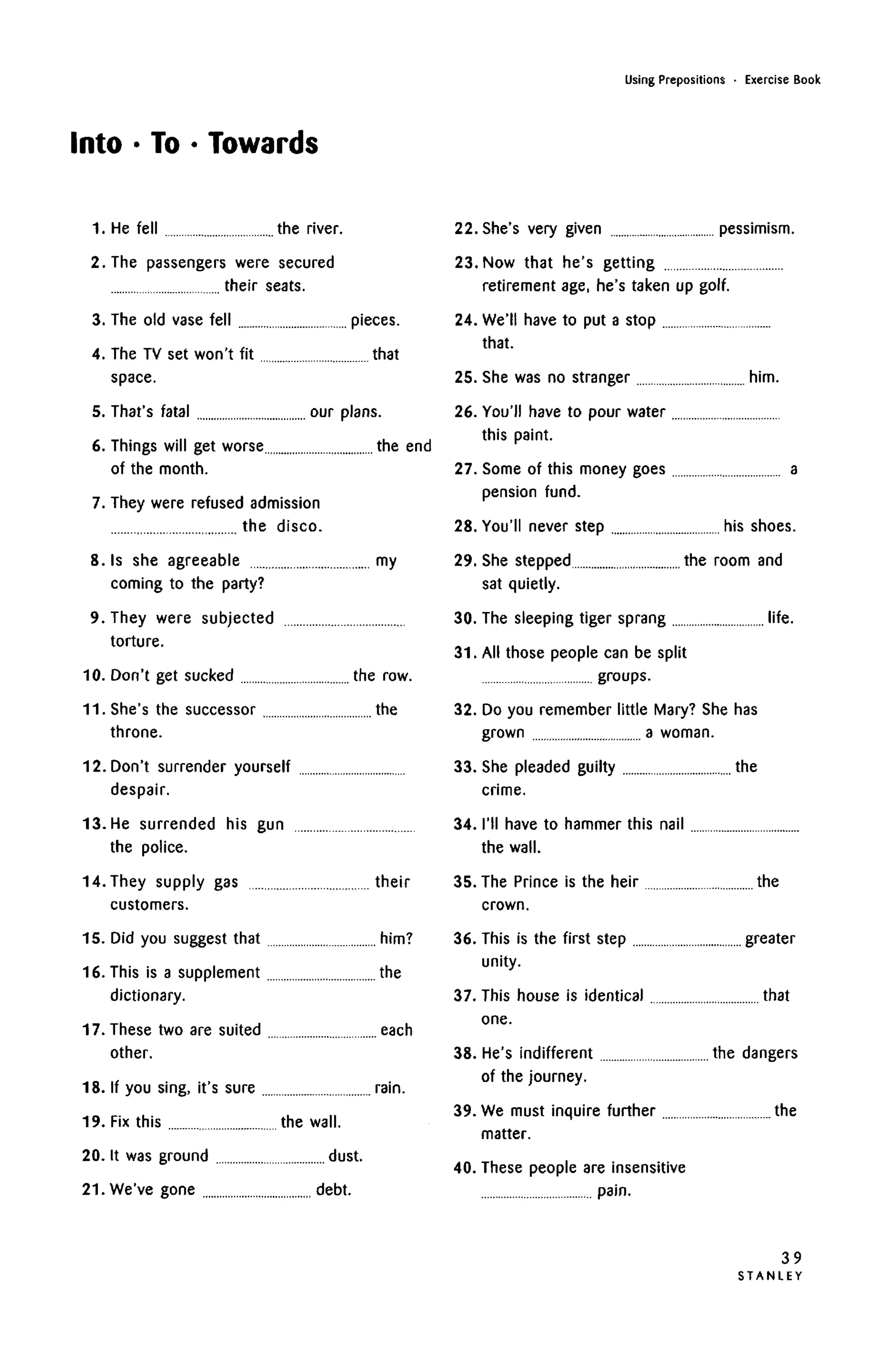 Using prepositions-exercises | PDF