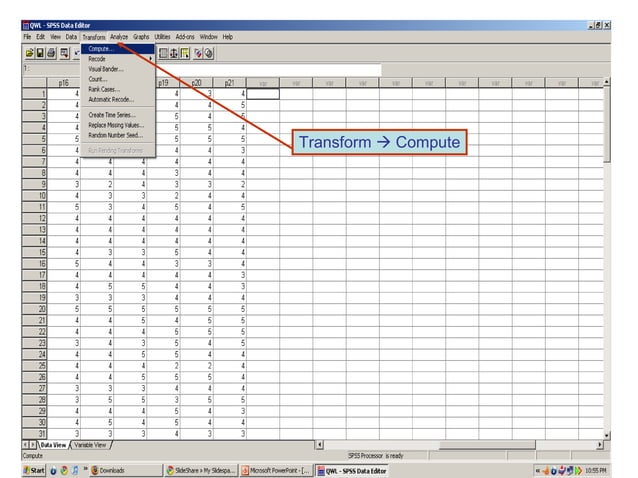 Using Spss Transforming Variable - Compute | PPT