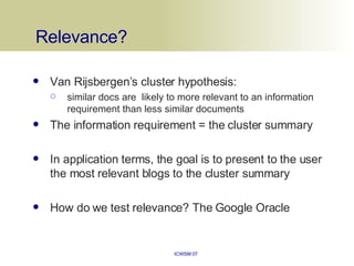 Using Tags and Clustering to Identify Topic-specific Blogs | PPT | Social Networking | Internet