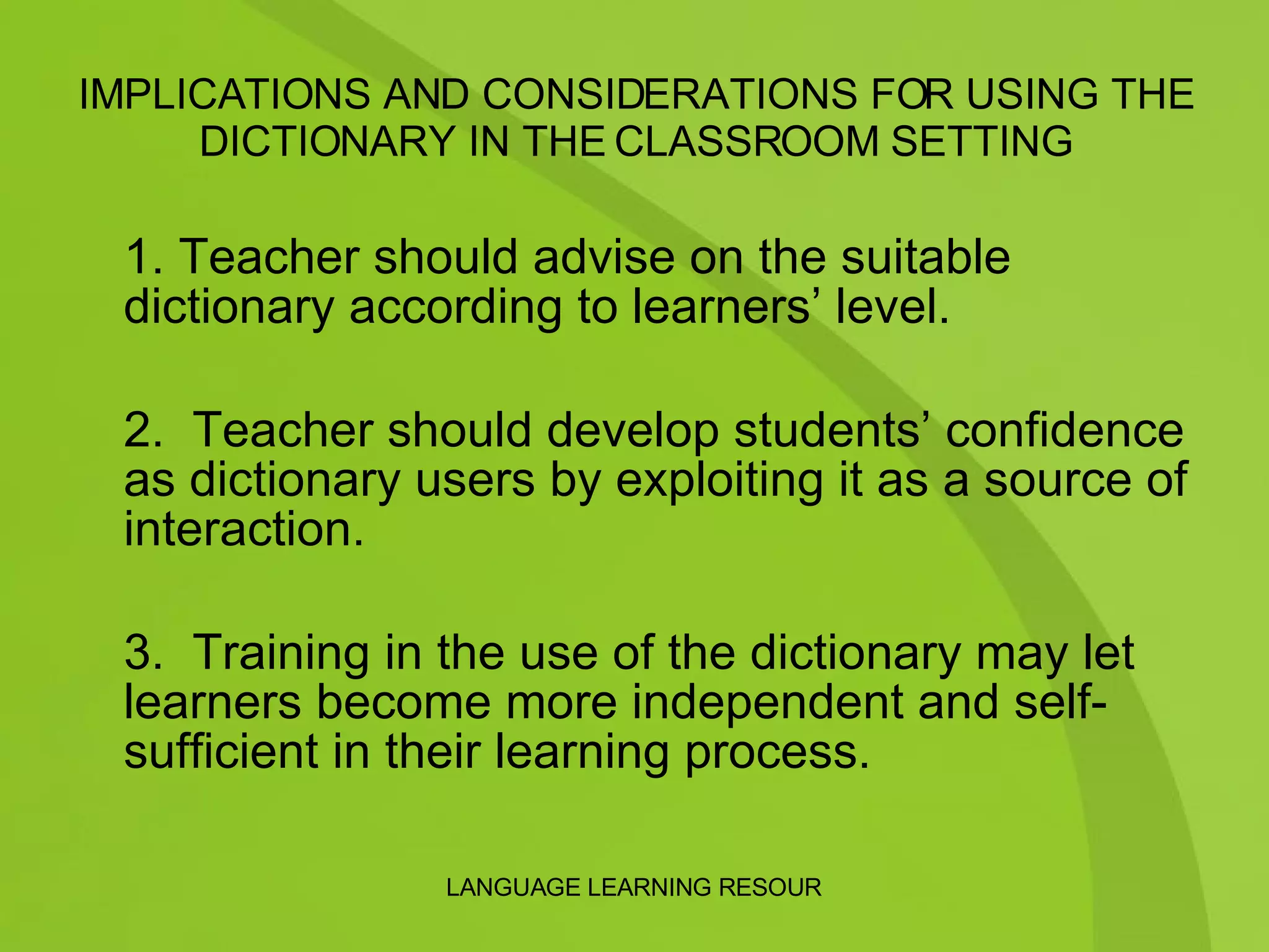 Using The Dictionary As A Teachng Tool | PPT