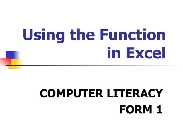 Using The Function In Excel 3 | PPT