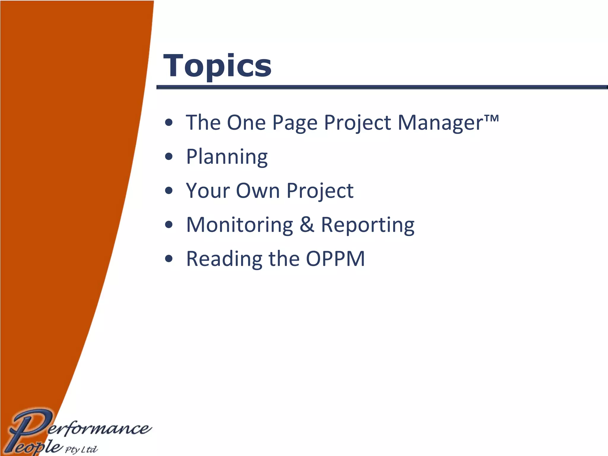 Using The One Page Project Manager | PPT