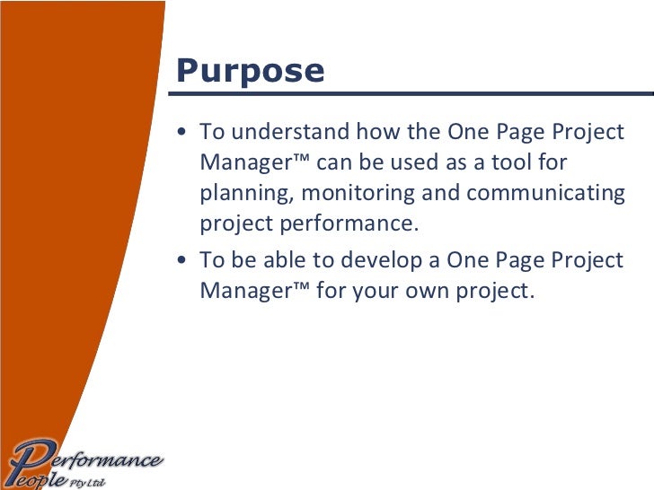 Using The One Page Project Manager