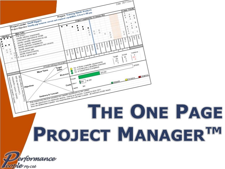Using The One Page Project Manager