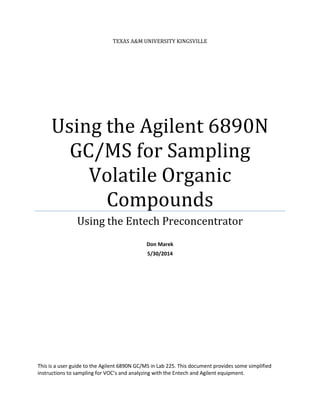 Using an Agilent 6890 GCMS with Entech Canister Sampler | PDF ...
