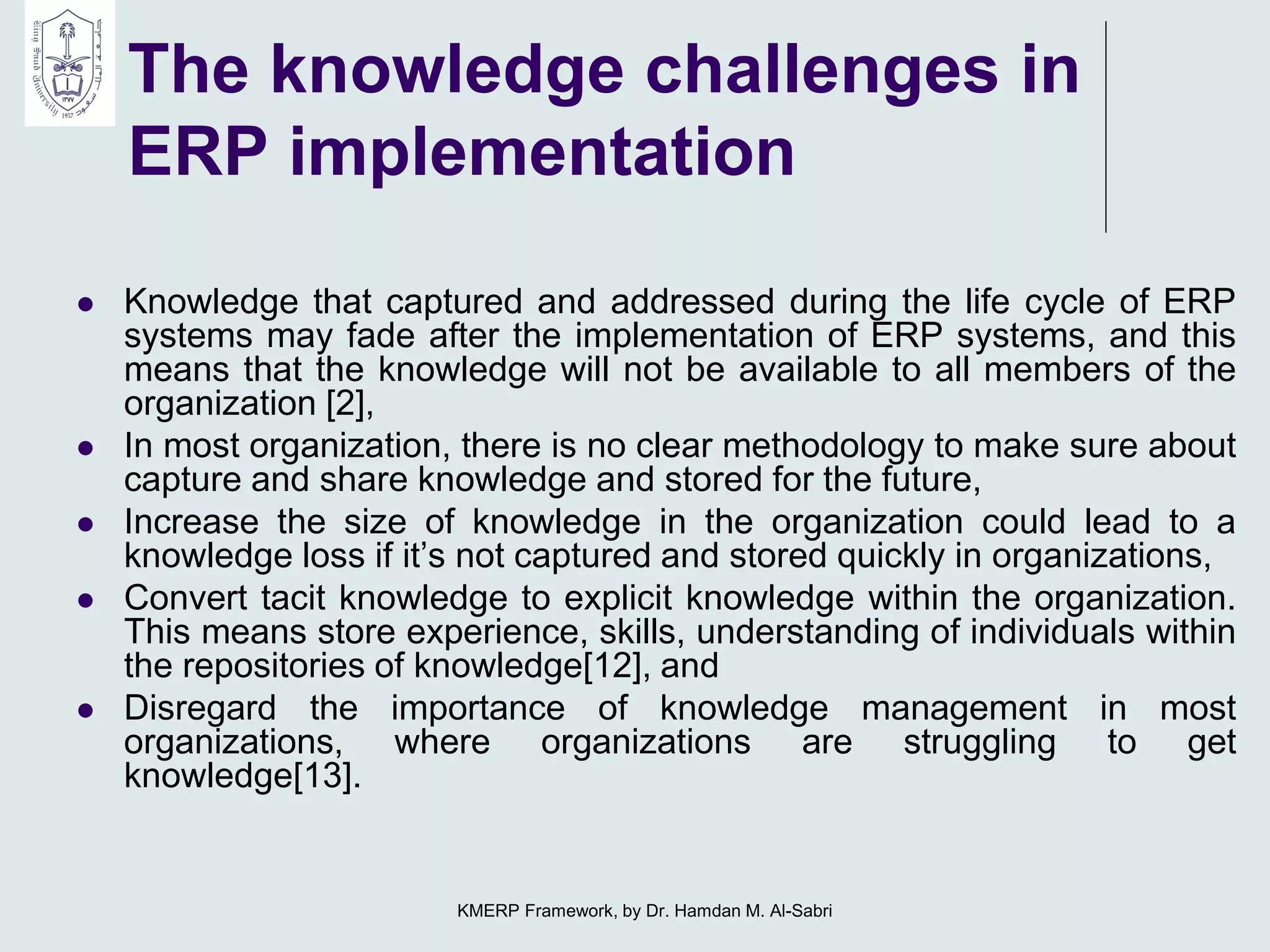 Using a kmerp framework to enhance enterprise resource planning (erp ...