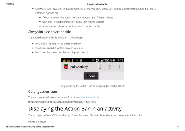 Using android's action bar | PDF | Operating Systems | Computer Software and Applications