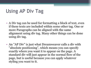 Using Ap Div Tag | PPT